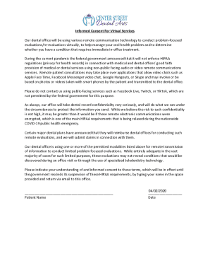 Fillable Online Informed Consent For Virtual Services (Center Street ...