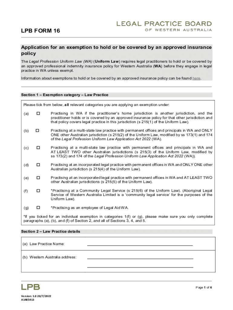 Fillable Online LPB FORM 16 - Application for an exemption to hold or ...
