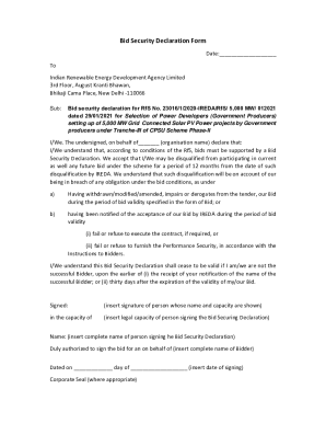 Fillable Online Bid Security Declaration Form - IREDA Fax Email Print ...
