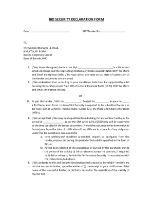 Fillable Online BID SECURITY DECLARATION FORM - Bank of Baroda Fax ...