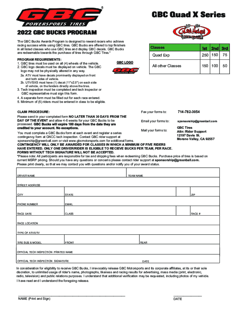 Fillable Online The Return of GBC's Racing Series! - Glen Helen Raceway ...