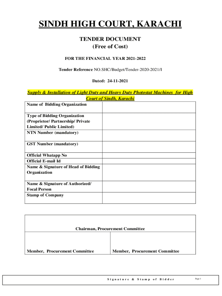 Fillable Online tenders - Finance department government of Sindh Fax ...