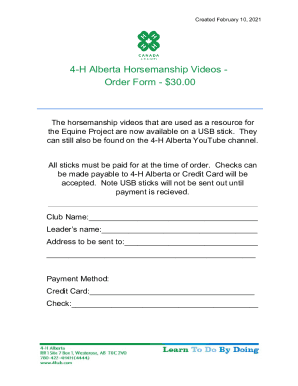 Fillable Online 4-H Alberta Horsemanship Videos - Order Form - $30.00 ...