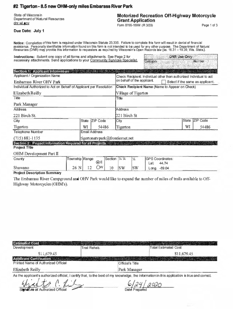 Fillable Online dnr wisconsin Tigerton - Wisconsin DNR Fax Email Print ...