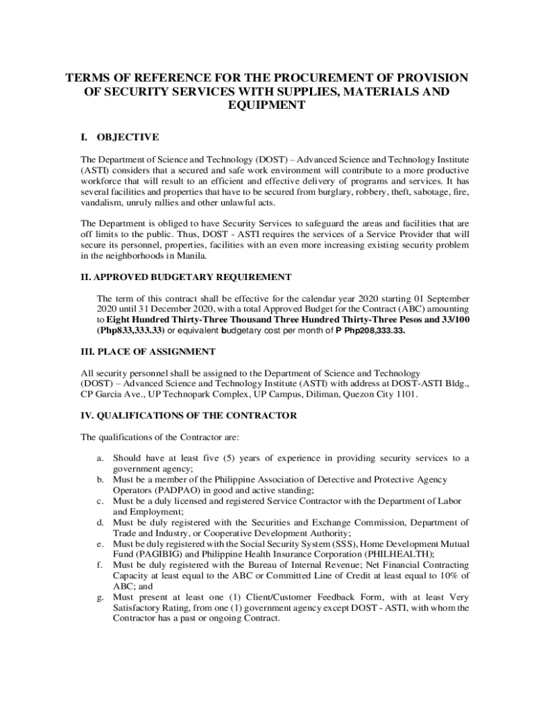 Fillable Online asti dost gov terms of reference for the provision of ...