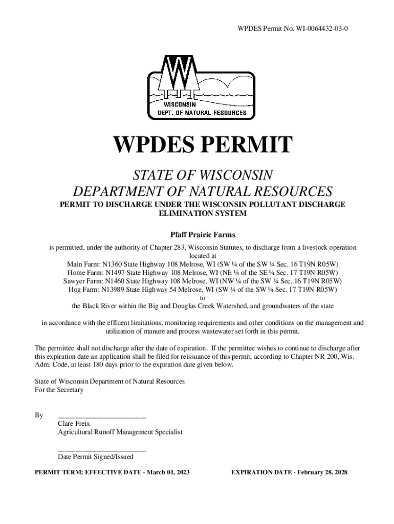 Fillable Online dnr wisconsin WPDES Permit Fact Sheet for Point Source Dischargers in the ...