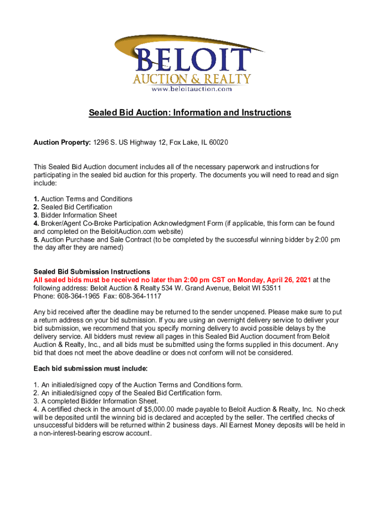 Fillable Online SEALED BID SUBMISSION FORM - PDF Free Download Fax ...
