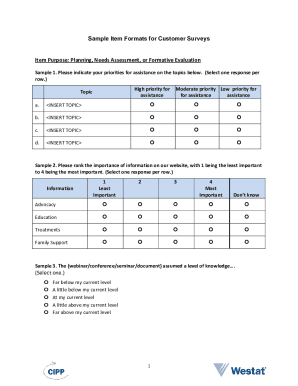 Fillable Online Sample Item Formats for Customer Surveys. Sample Item ...
