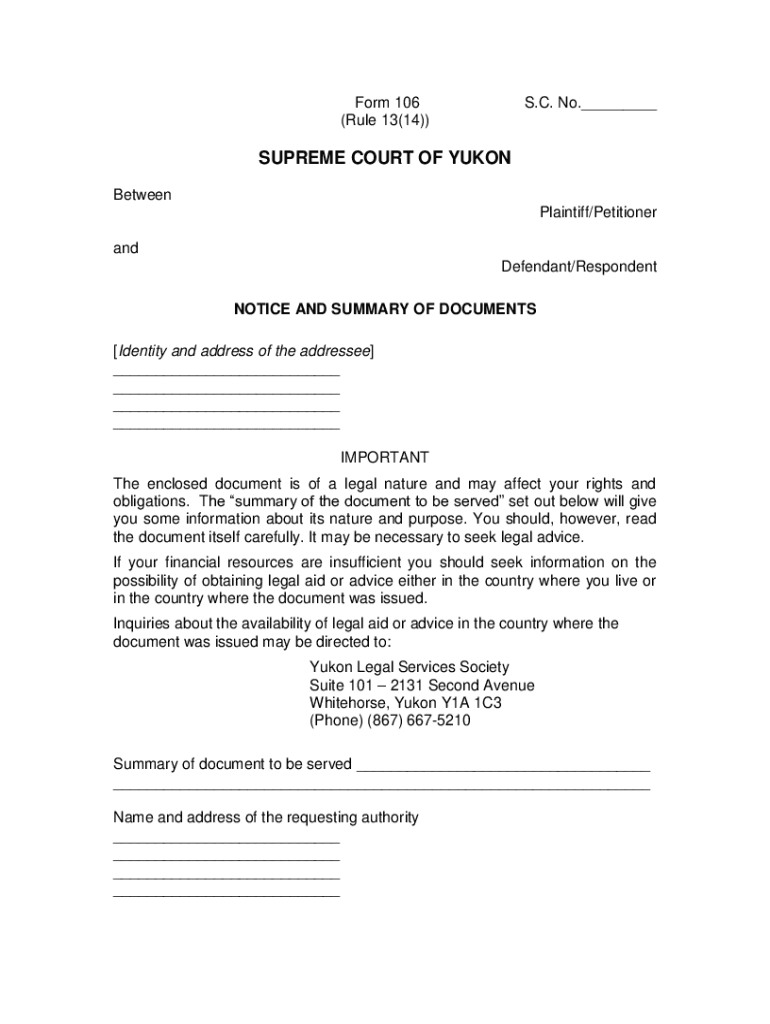 Fillable Online Form 106: Notice and summary of documents Fax Email ...