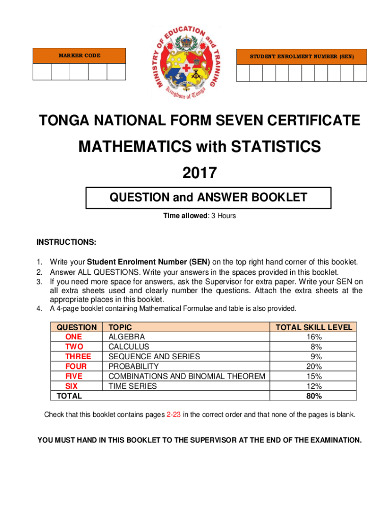 Fillable Online Tonga National Form Seven Certificate . ECONOMICS . 2014 ... Fax Email Print ...