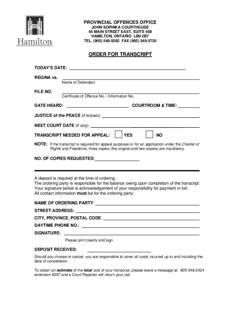 Fillable Online Hamilton Provincial Offences Office Ontario Court of Justice Fax Email Print ...