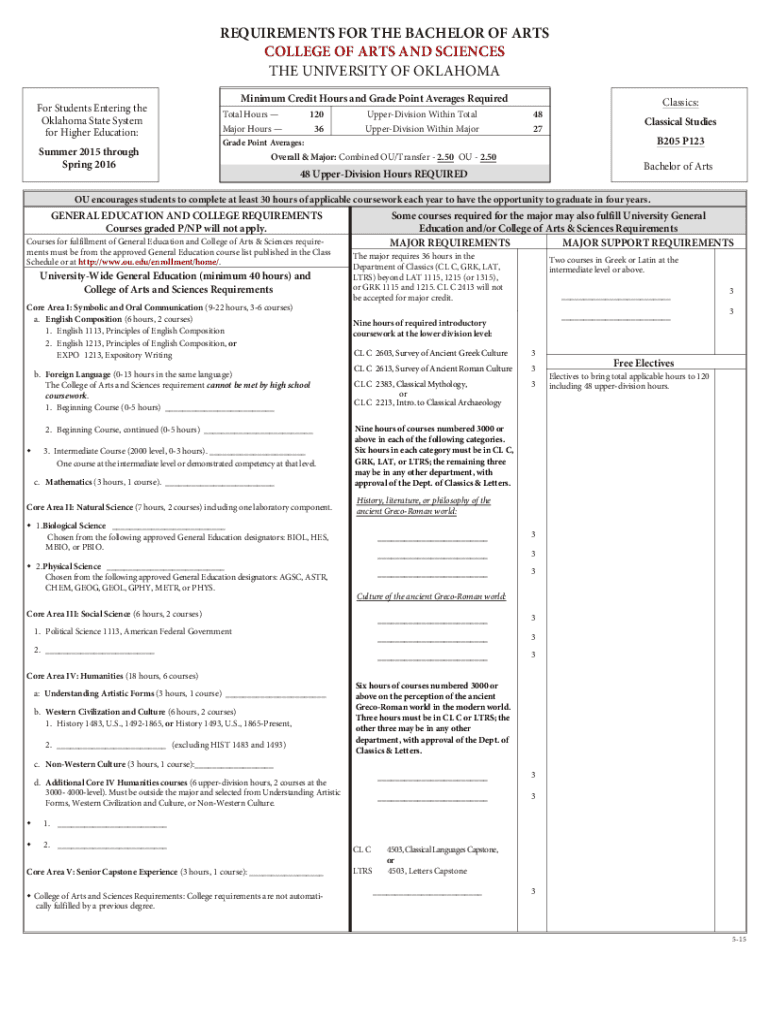 Fillable Online Classical Studies - OU Degree Requirement Checksheets Fax Email Print - pdfFiller