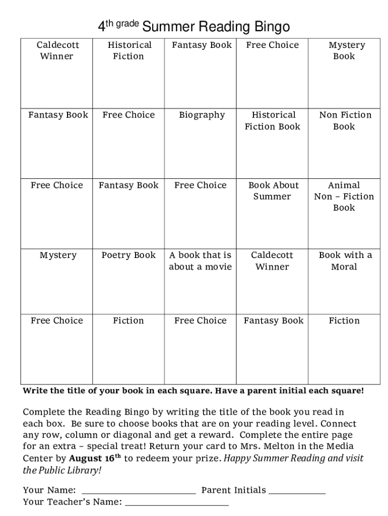 Fillable Online Grown Up Summer Reading Bingo - Adventures In Nonsense ...