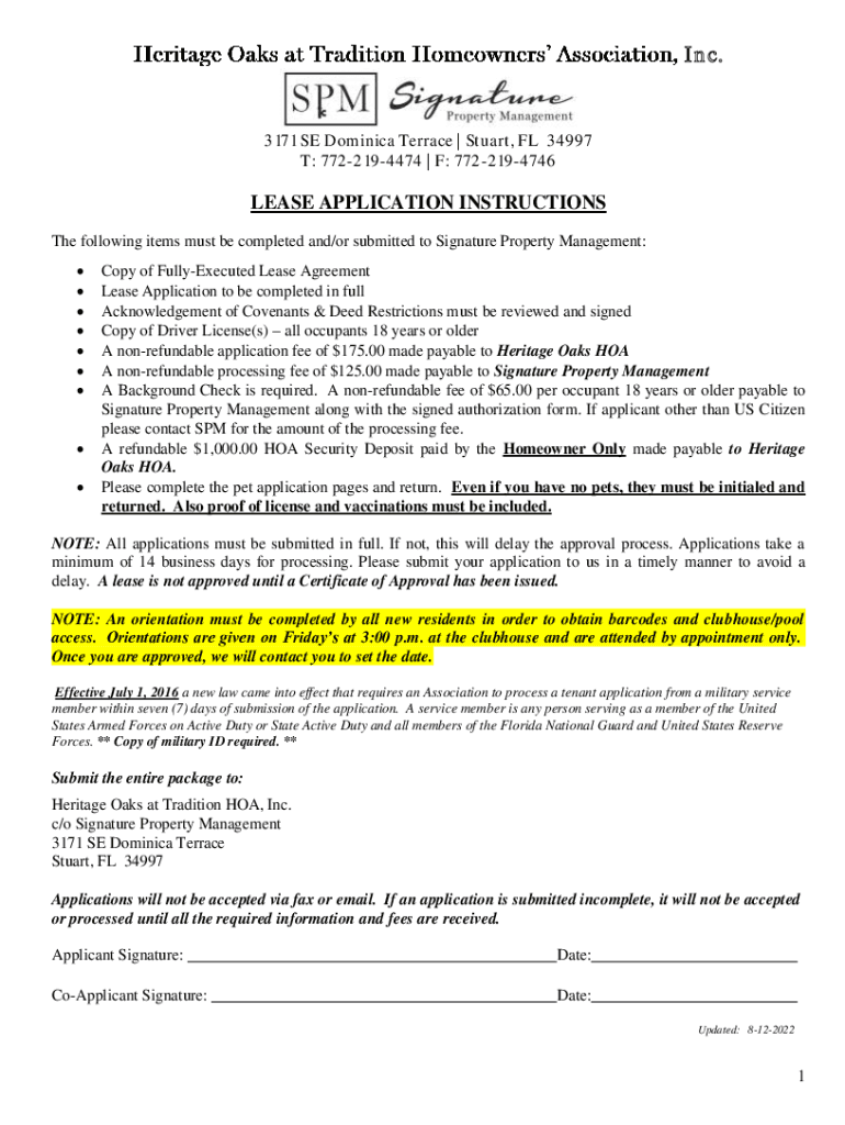 Fillable Online Signature Property Management, 3171 SE Dominica Ter ...