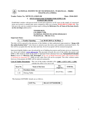 Fillable Online INVITATION FOR TENDERS FOR SUPPLY OF FURNITURE ... Fax ...