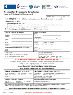 Fillable Online Request for Orthopaedic Consultation ESC LHIN Hip and ...