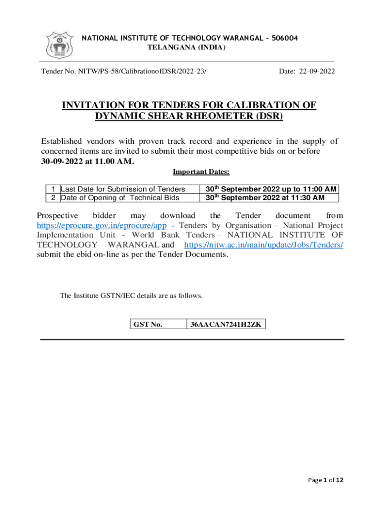 Fillable Online INVITATION FOR TENDERS FOR CALIBRATION OF ... Fax Email ...