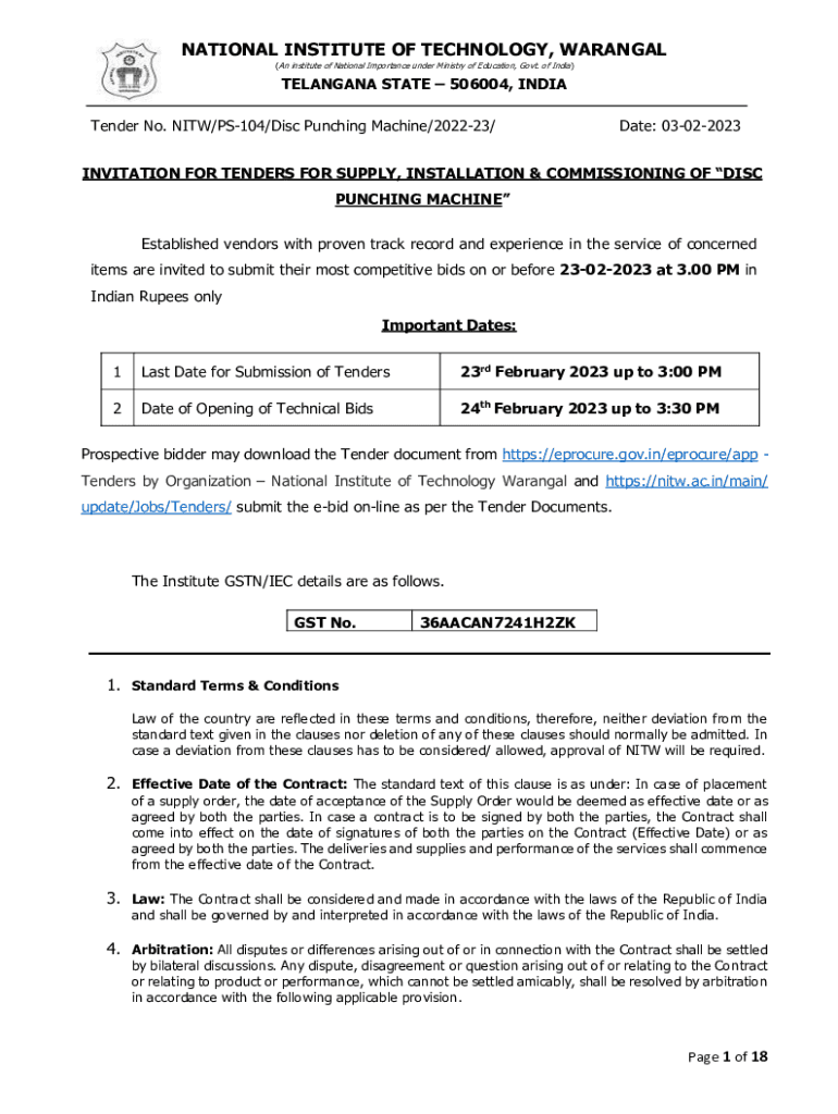 Fillable Online INVITATION FOR TENDERS FOR SUPPLY, INSTALLATION ...