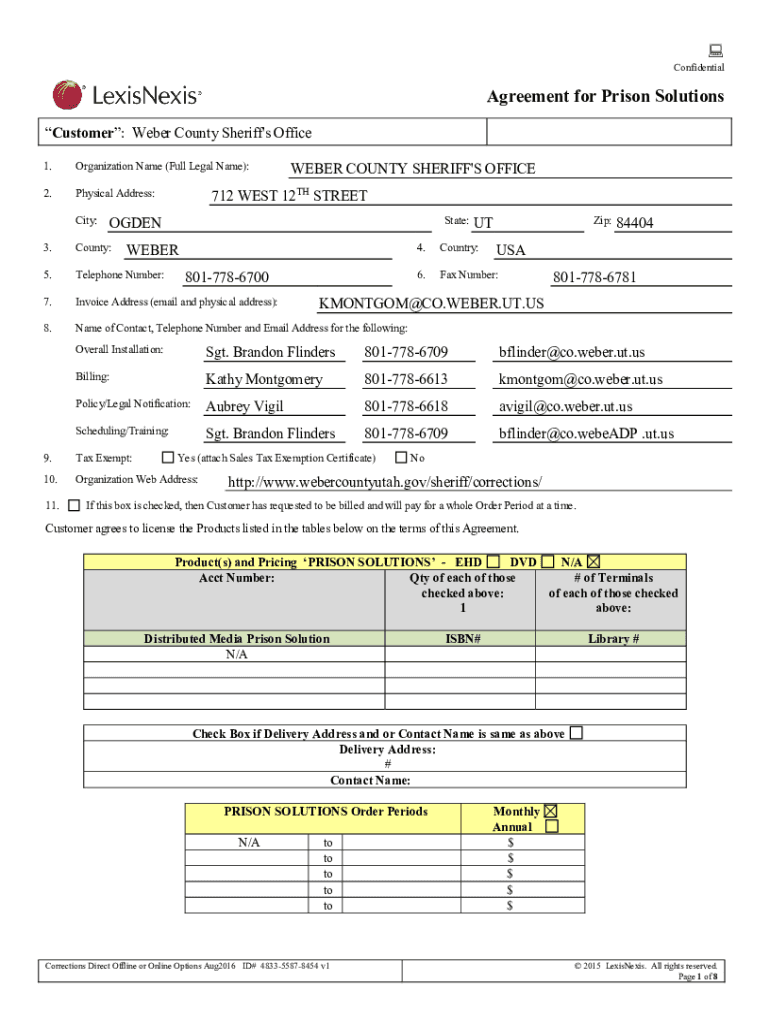 Fillable Online LexisNexis Corrections Agreement for Weber County 62019 ...