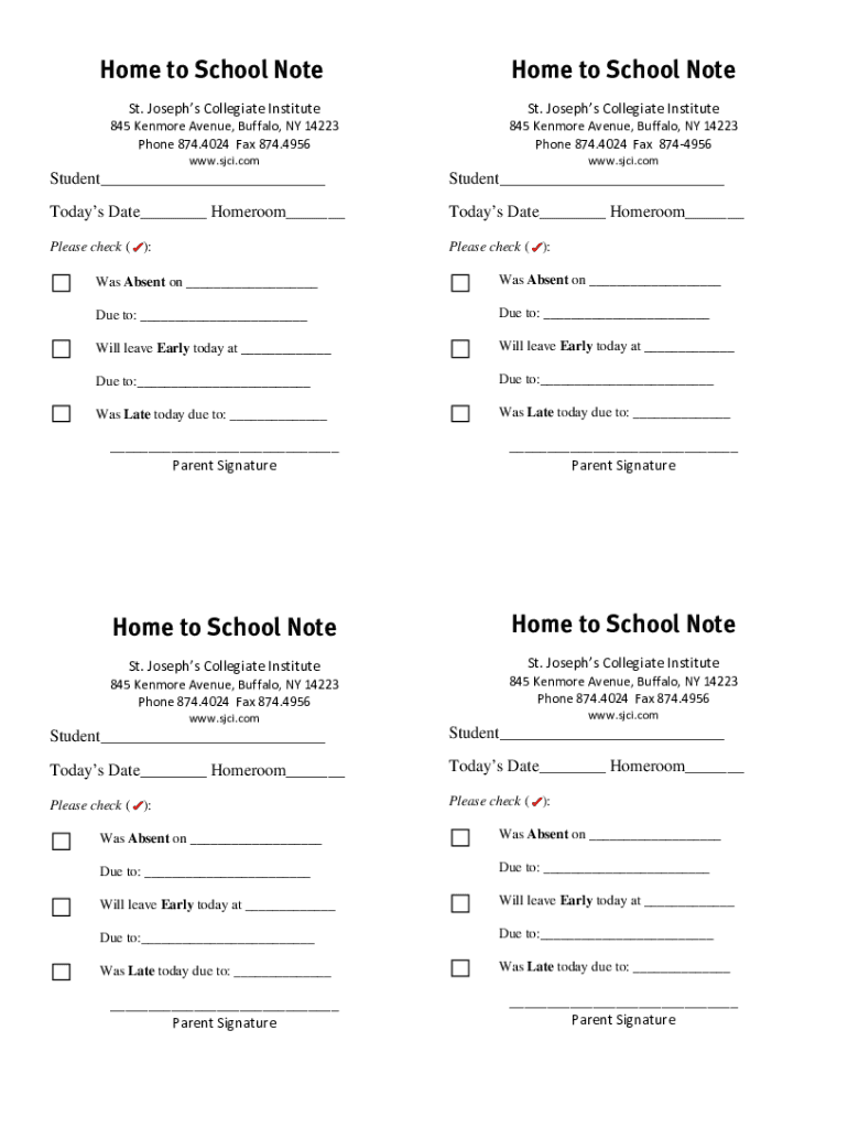 Fillable Online Home to School Note Home to School Note Home to School ...