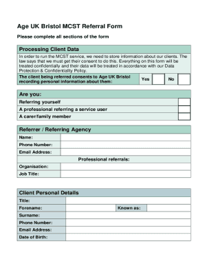 Fillable Online Age UK Bristol Befriending Services - Agency Referral ...
