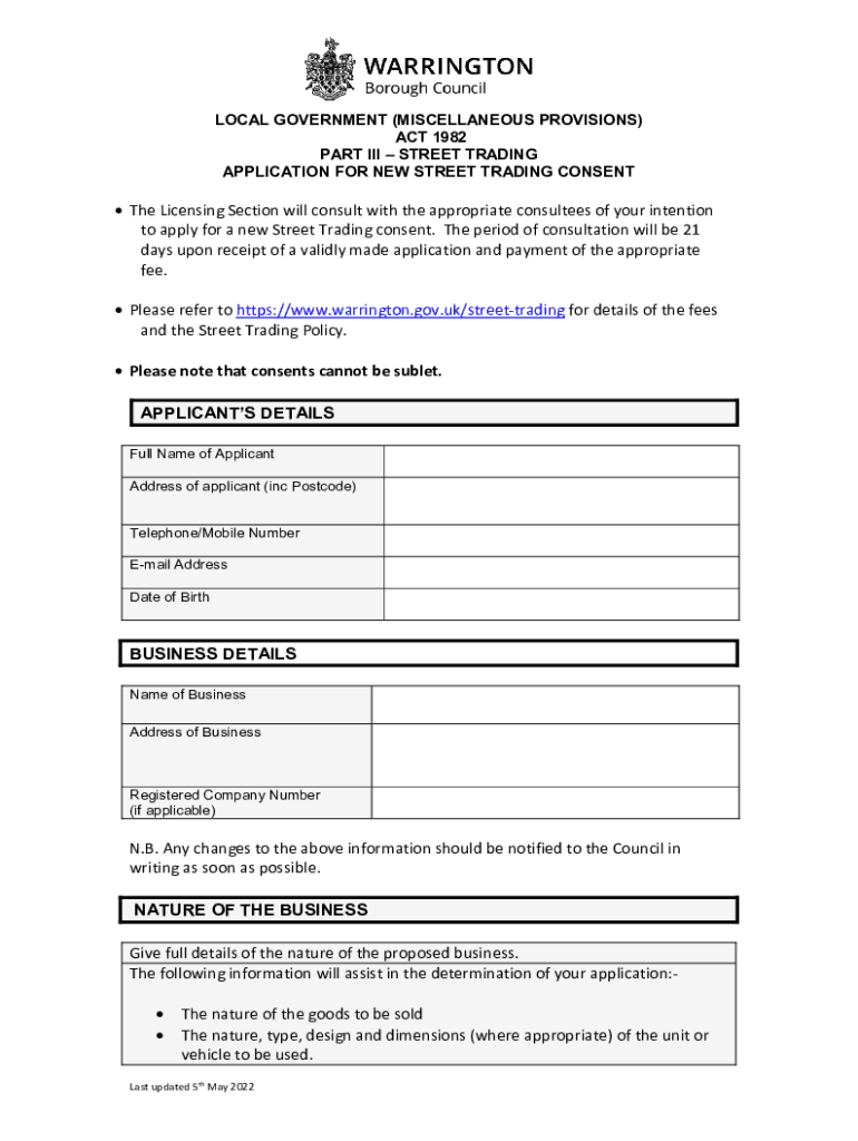 Fillable Online Street Trading Licences and ConsentsGuidance for ...