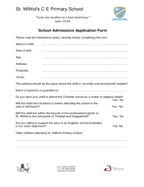 Fillable Online St. Wilfrid's C E Primary School - school admissions ...