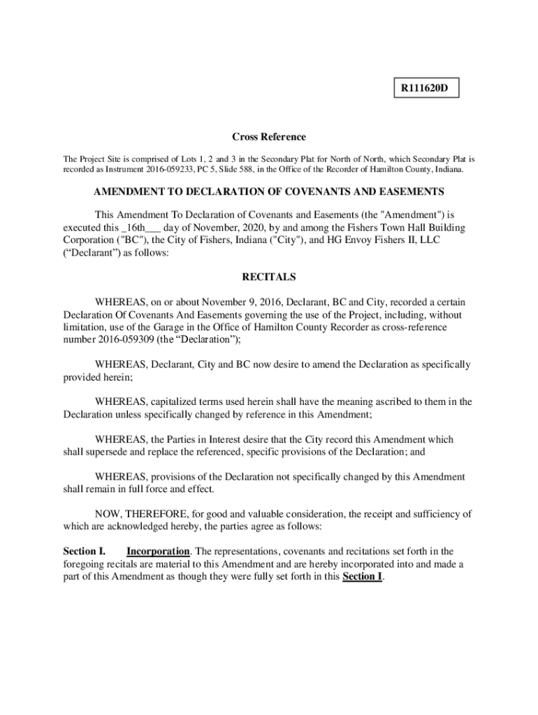 Fillable Online R111620D Cross Reference AMENDMENT TO DECLARATION OF ...