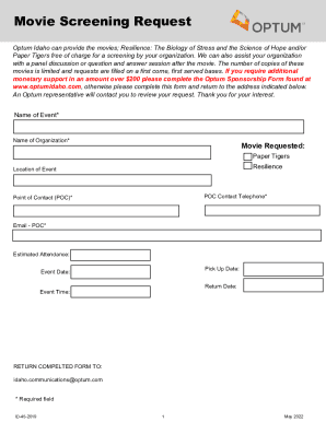Fillable Online Optum Movie Screening Request Form. Optum Movie ...