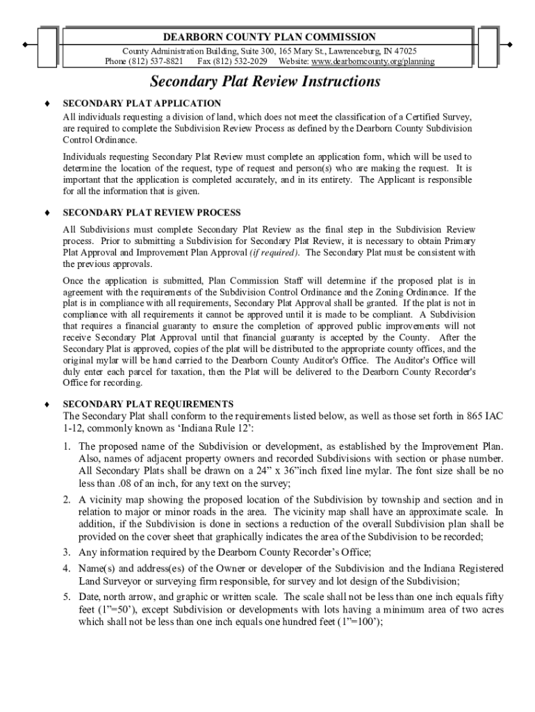 Fillable Online Planning & Zoning Department - Dearborn County, Indiana ...