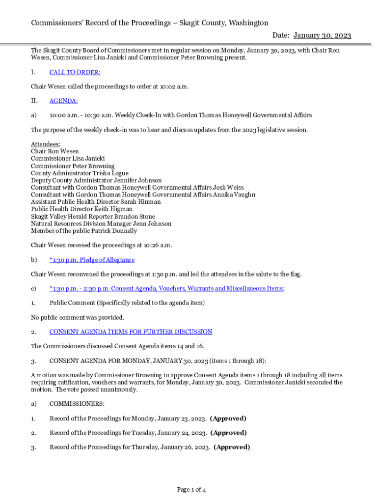 Fillable Online The Skagit County Board of Commissioners met in regular ...