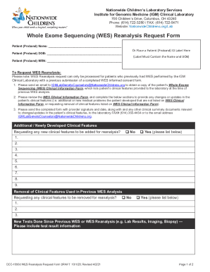 Fillable Online Whole Exome Sequencing (WES) Reanalysis Request Form ...