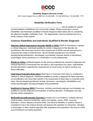 Fillable Online Disability Verification Form Common Disabilities and Individuals ... Fax Email ...