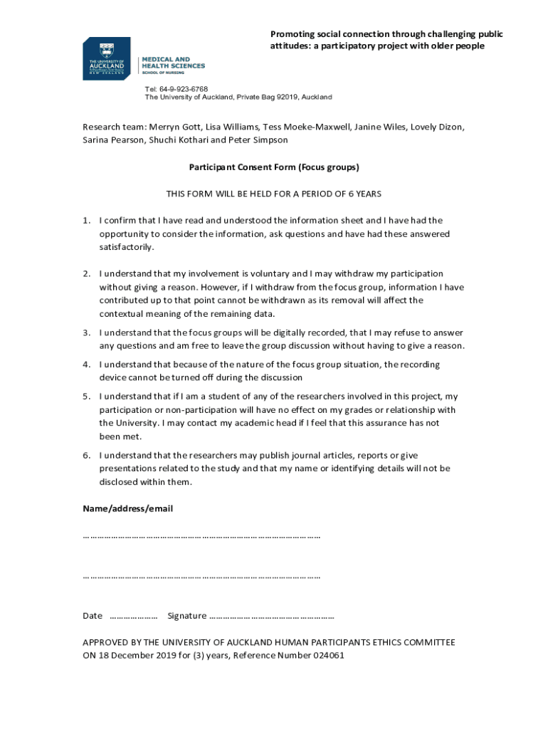 Fillable Online Manawaroa focus groups consent form Fax Email Print - pdfFiller