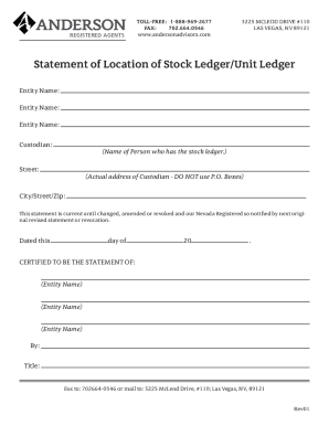 Fillable Online Statement of Location of Stock Ledger/Unit Ledger Fax ...