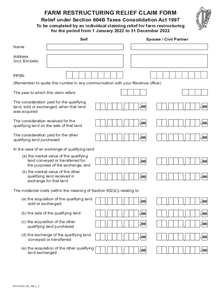 Fillable Online Farm restructuring relief claim form. Relief under ...