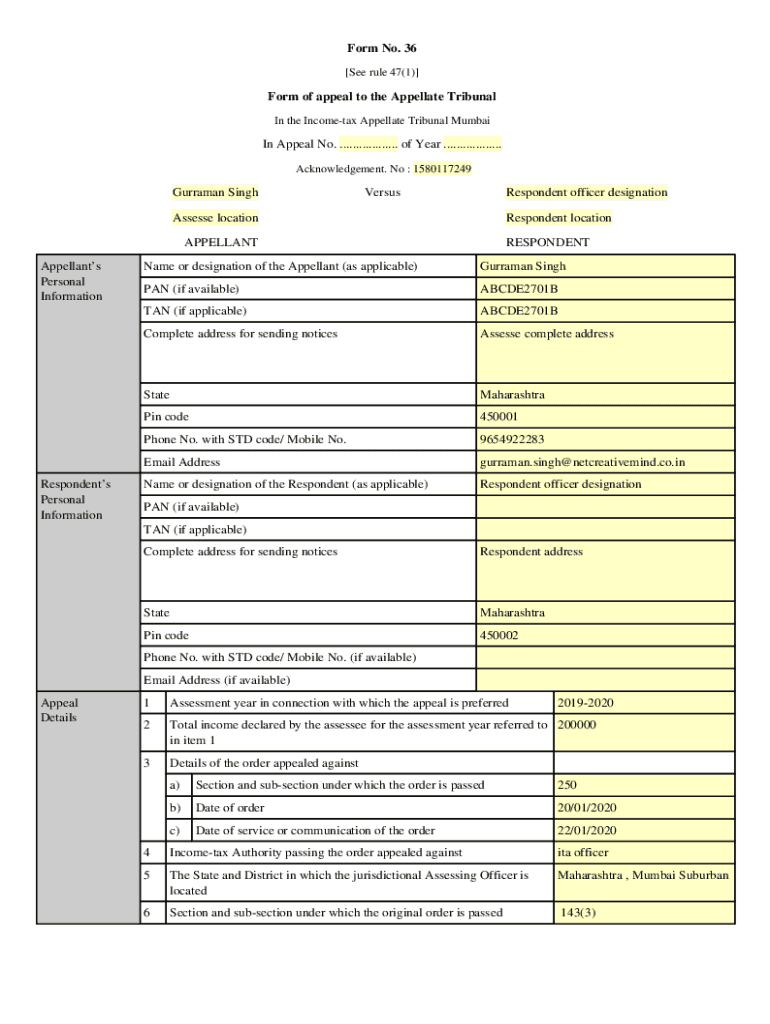 Fillable Online Form No. 36A - Income Tax Department Fax Email Print ...