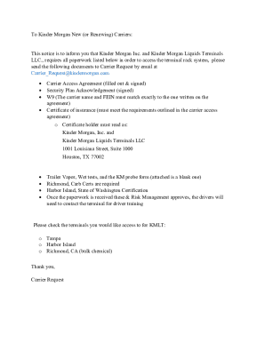 Fillable Online Carrier Access Agreement - Kinder Morgan Fax Email ...