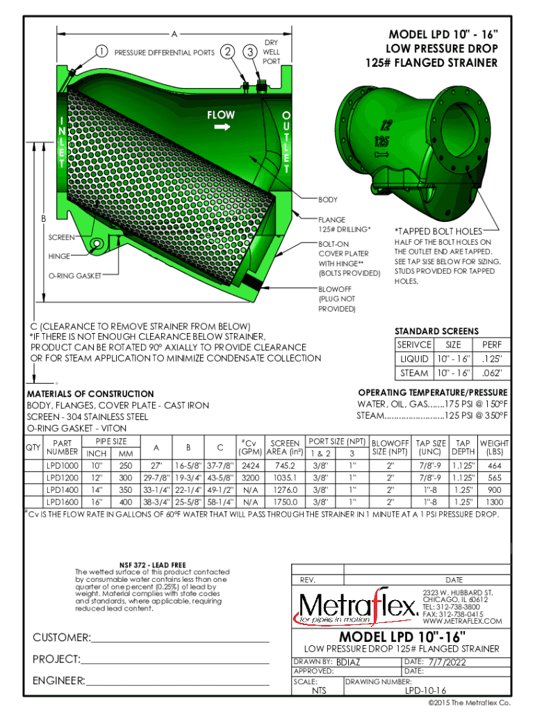 Fillable Online Low Pressure Drop 125# Flanged Strainer On Metraflex Co ...