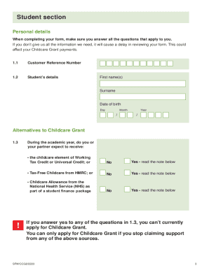 Fillable Online Childcare Grant Confirmation form - Your actual weekly ...