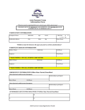 Fillable Online 2020 Summer Camp Information Form - cloudfront.net Fax ...
