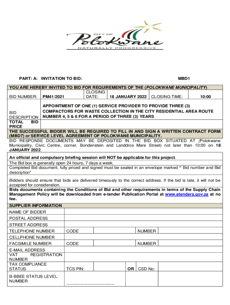 Fillable Online Software for Polokwane Municipality - Tender Bulletins Fax Email Print - pdfFiller