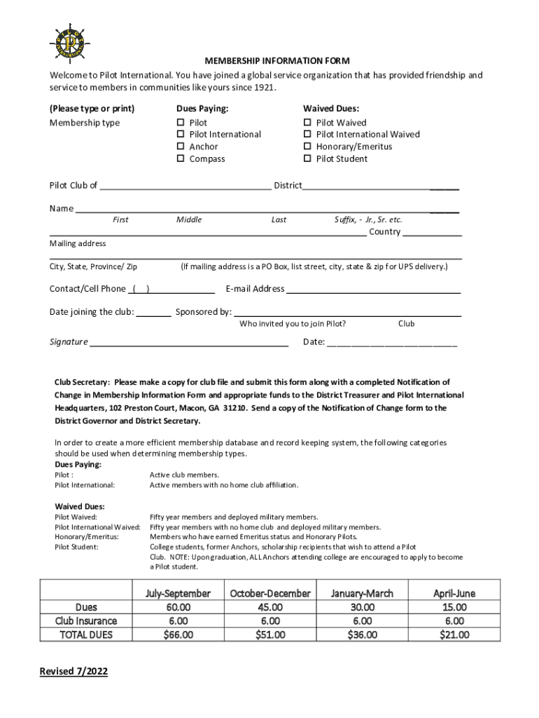 Fillable Online membership information form Fax Email Print - pdfFiller