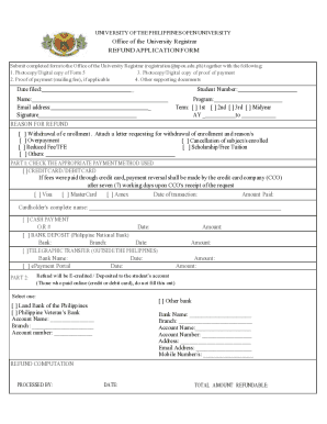 Fillable Online Refund Application Form - UPOU Registrar Fax Email ...