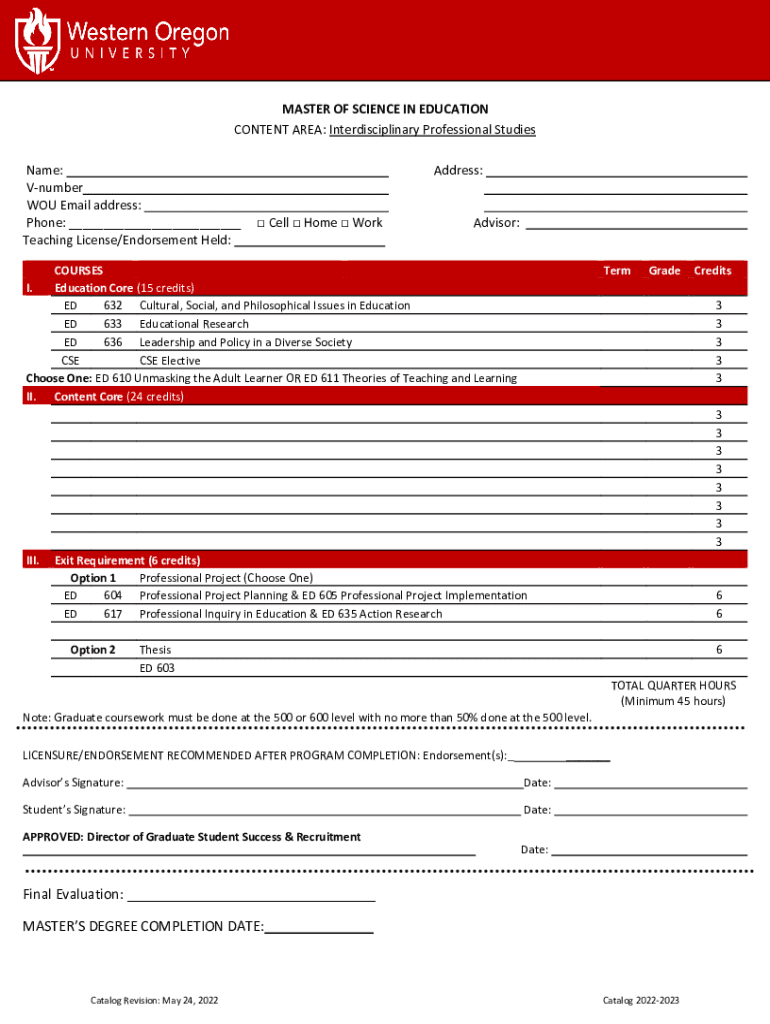 Fillable Online Program: Interdisciplinary Professional Studies, M.S.Ed. Fax Email Print - pdfFiller