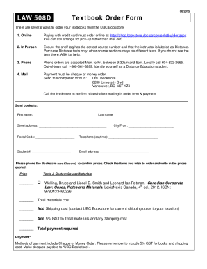 Fillable Online LAW 508D Textbook Order Form Fax Email Print - pdfFiller