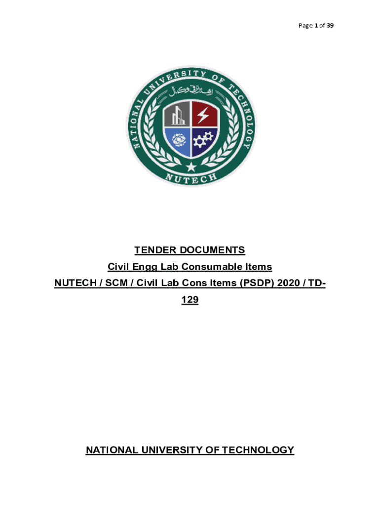 Fillable Online TENDER DOCUMENTS Civil Engg Lab Consumable Items ...
