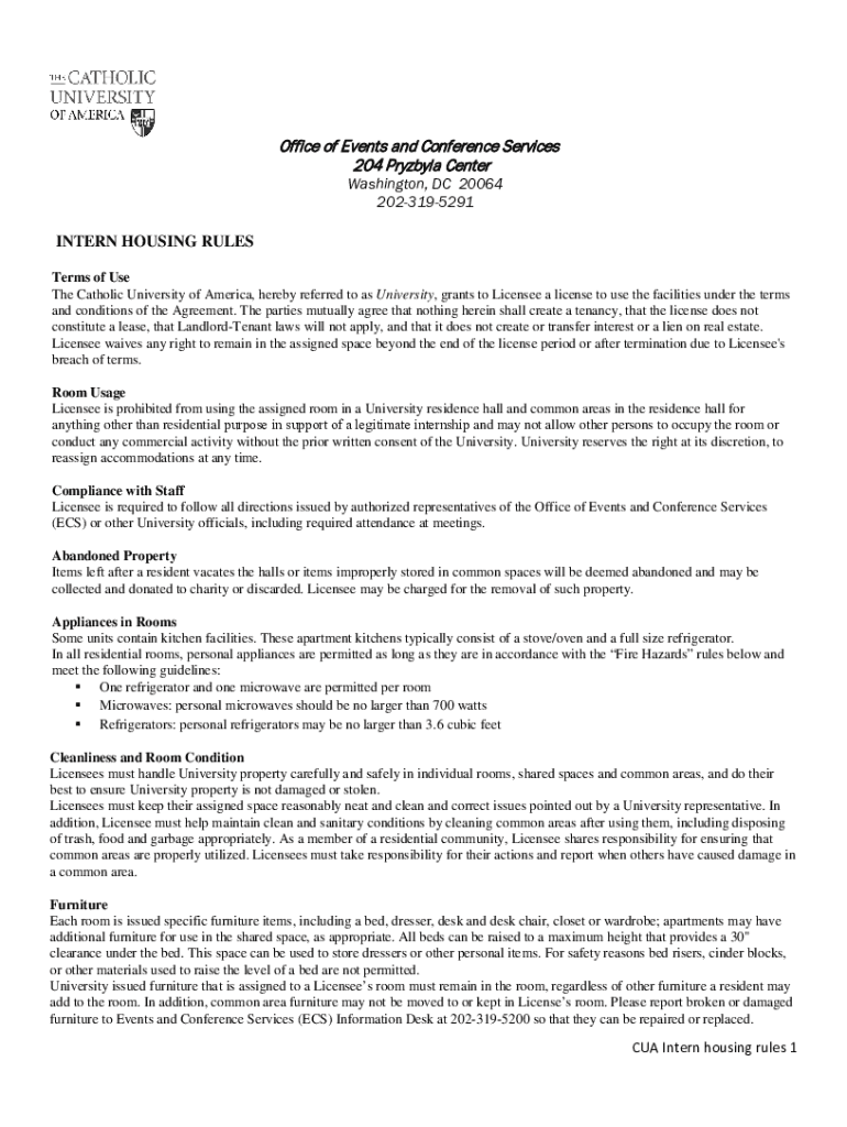 Fillable Online Intern housing rules - Events and Conference Services ...