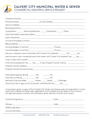 Fillable Online CommercialIndustrial Service Request - Calvert City Fax ...