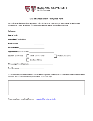 Fillable Online huhs harvard Missed Appointment/Late Cancellation Fee ...